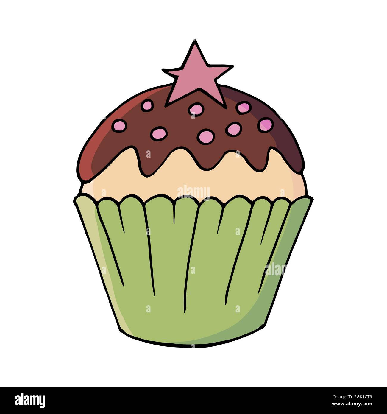 Cupcake icon with star, muffin in hand draw style. Vector illustration ...