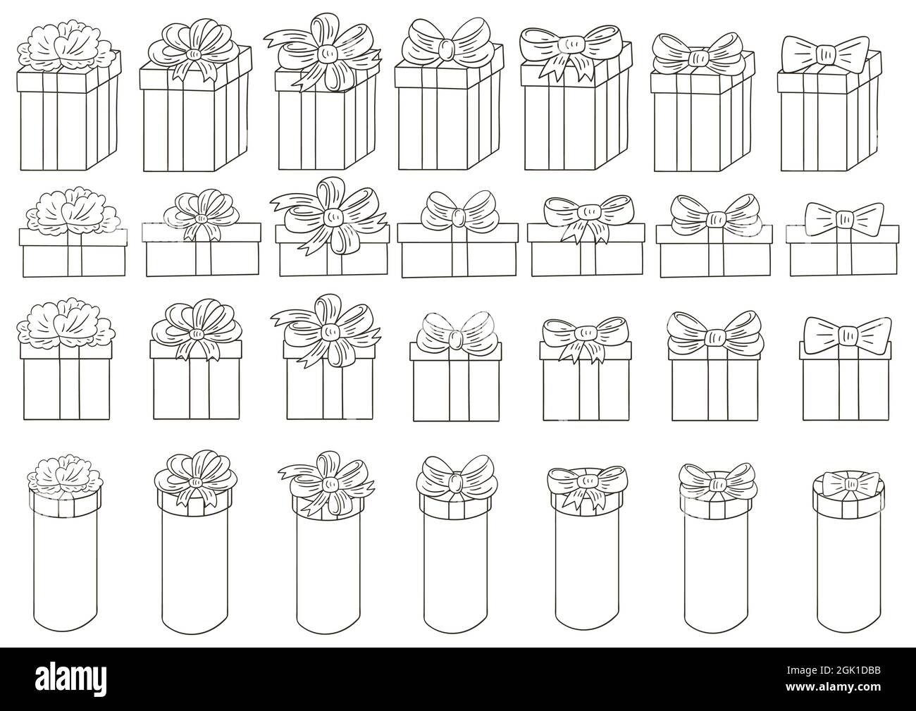 Set of gifts in hand draw style. Monochrome illustrations for your ...