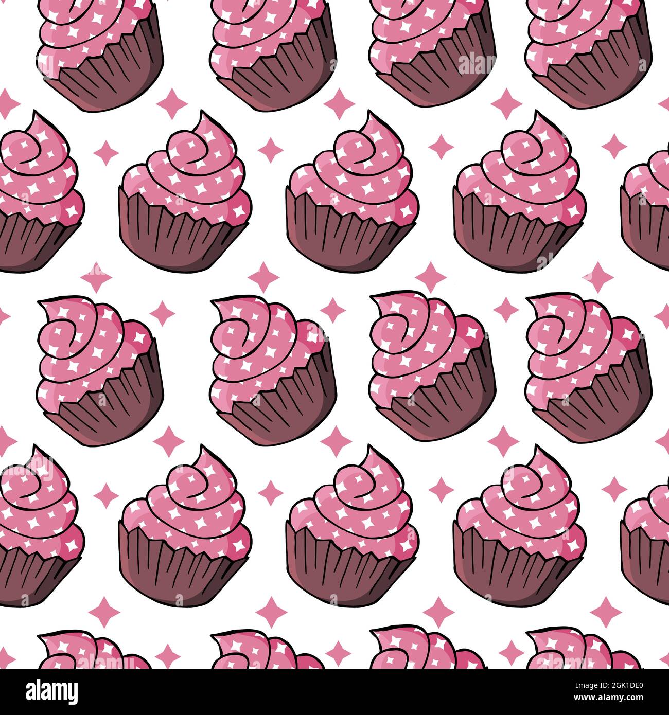 Seamless pattern with sweet pastries. Vector illustration. Cute muffins ...