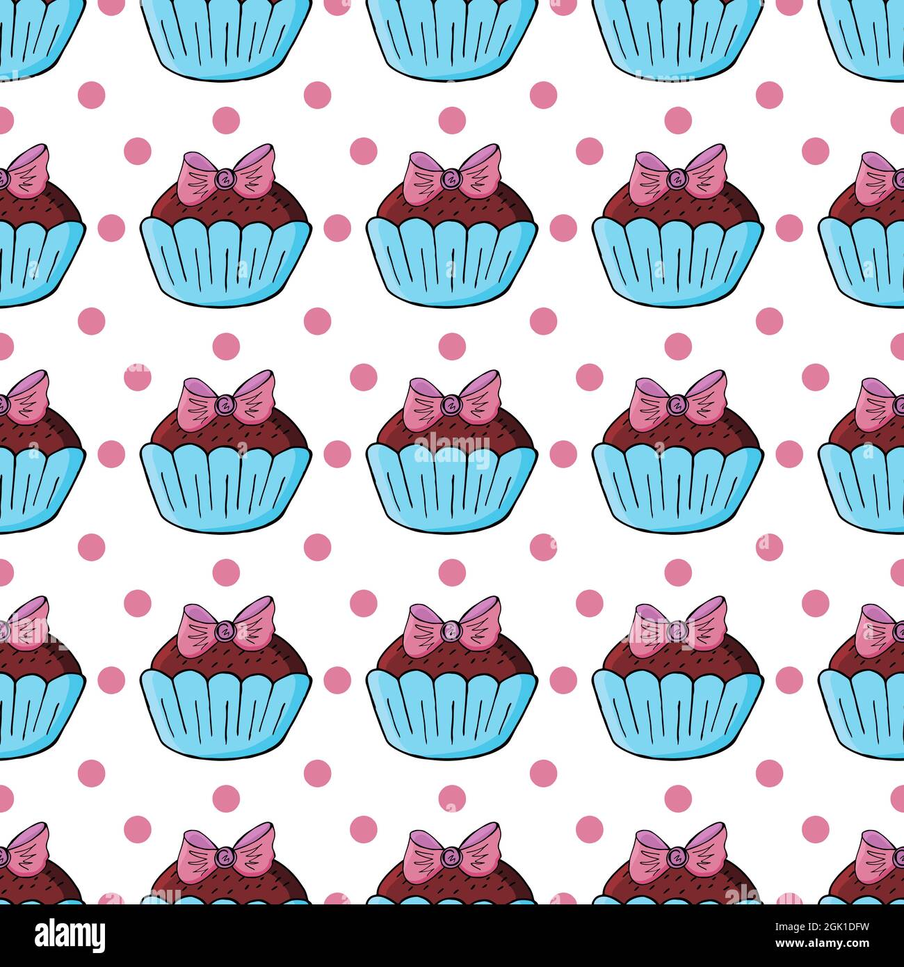 Seamless pattern with sweet pastries. Vector illustration. Cute muffins ...