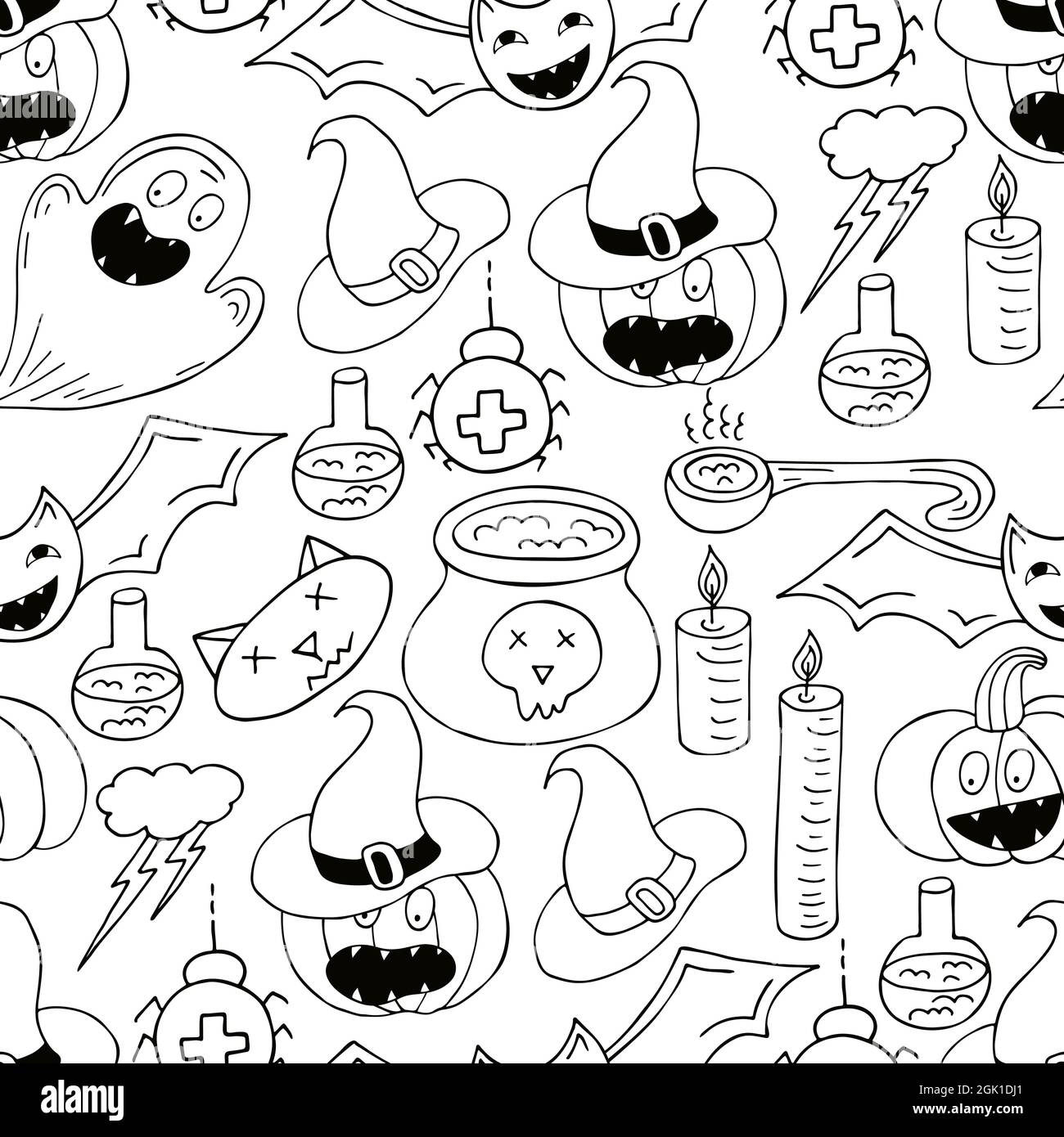 Seamless pattern for Halloween design. Vector illustration in hand draw ...