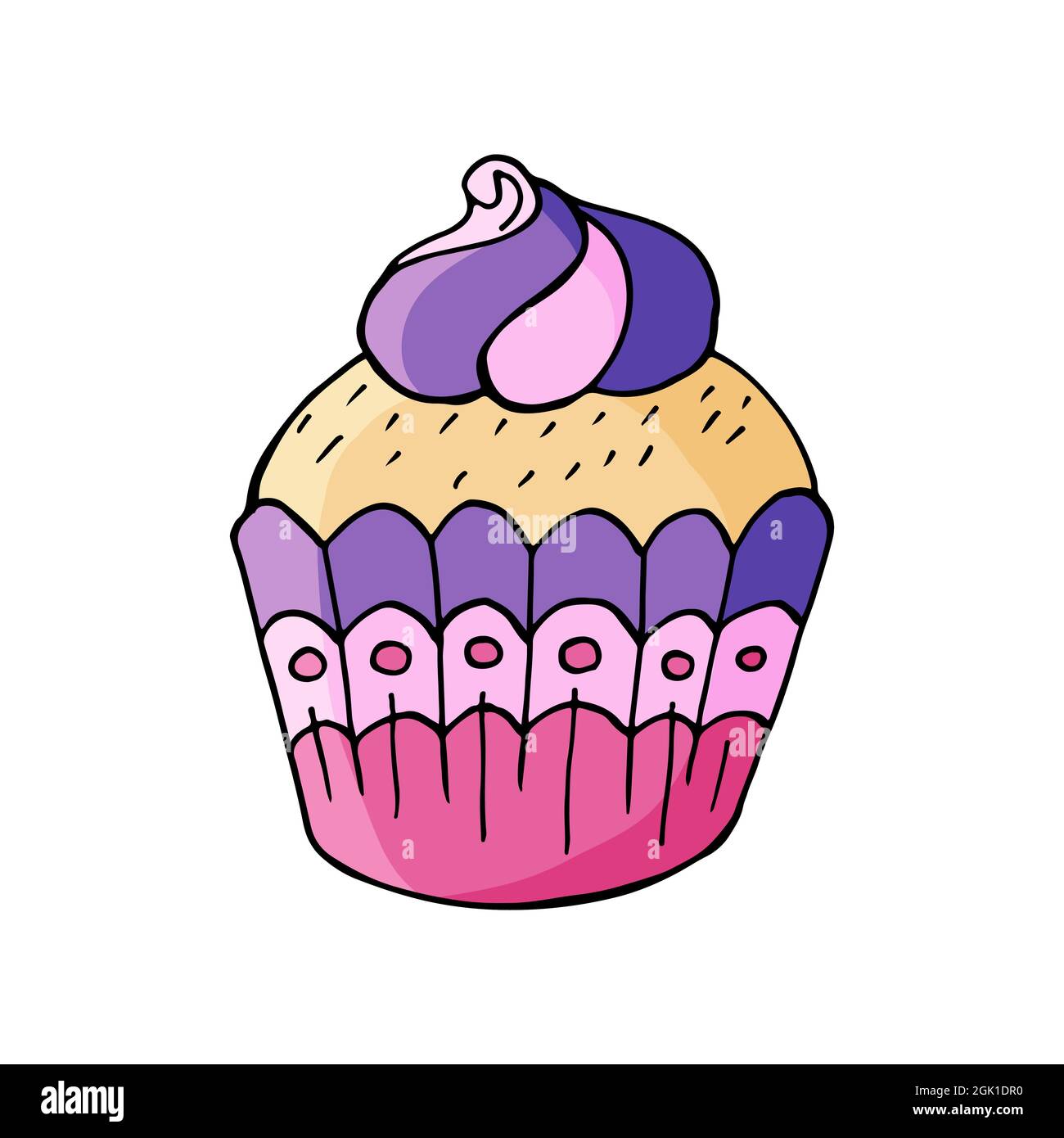 Cupcake icon with marshmallow, muffin in hand draw style. Vector ...