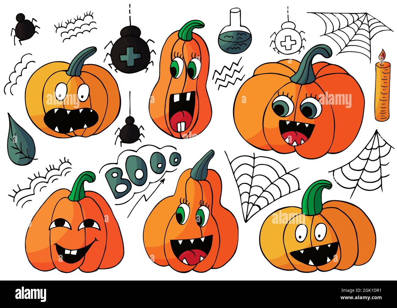 Set of cute pumpkins in hand draw style. Collection of vector ...