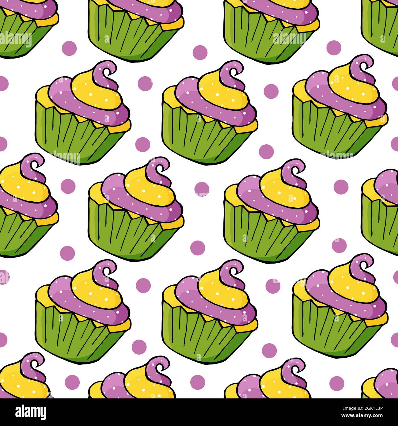 Vector illustration. Seamless pattern with sweet pastries. Cute muffins ...