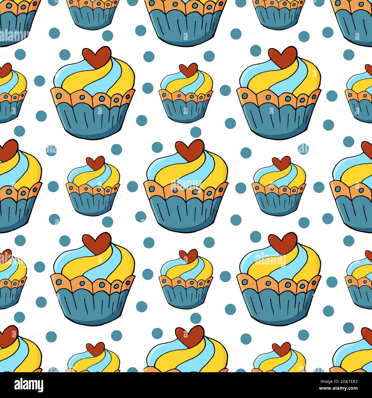Seamless pattern with sweet pastries. Vector illustration. Cute muffins ...