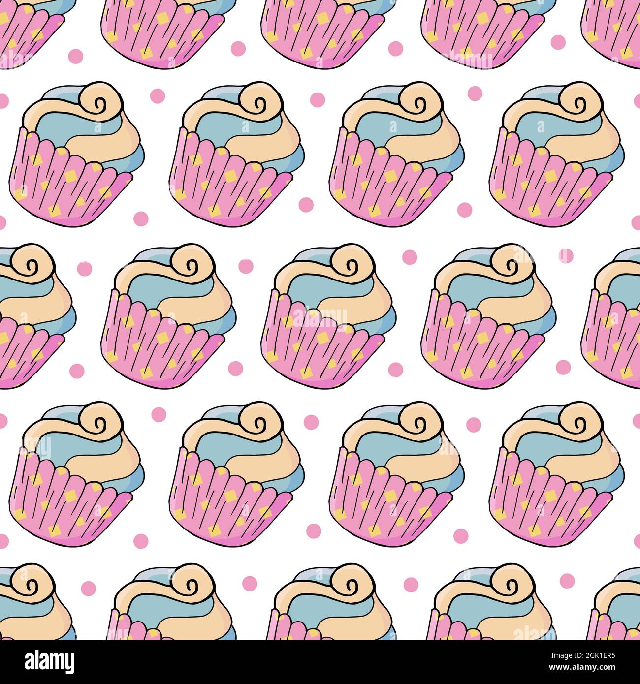 Seamless pattern with sweet pastries. Vector illustration. Cute muffins ...