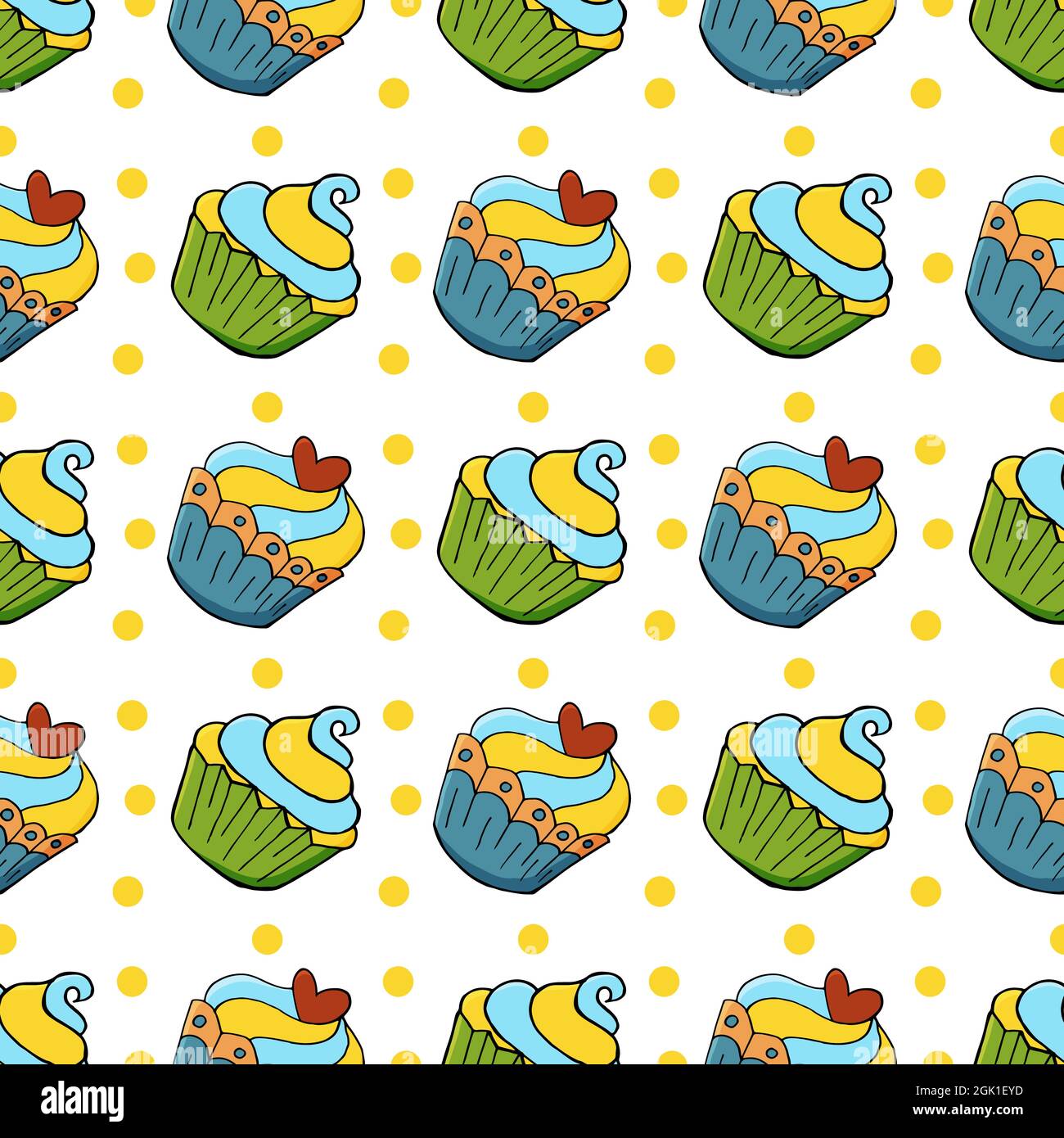 Seamless pattern with sweet pastries. Vector illustration. Cute muffins ...