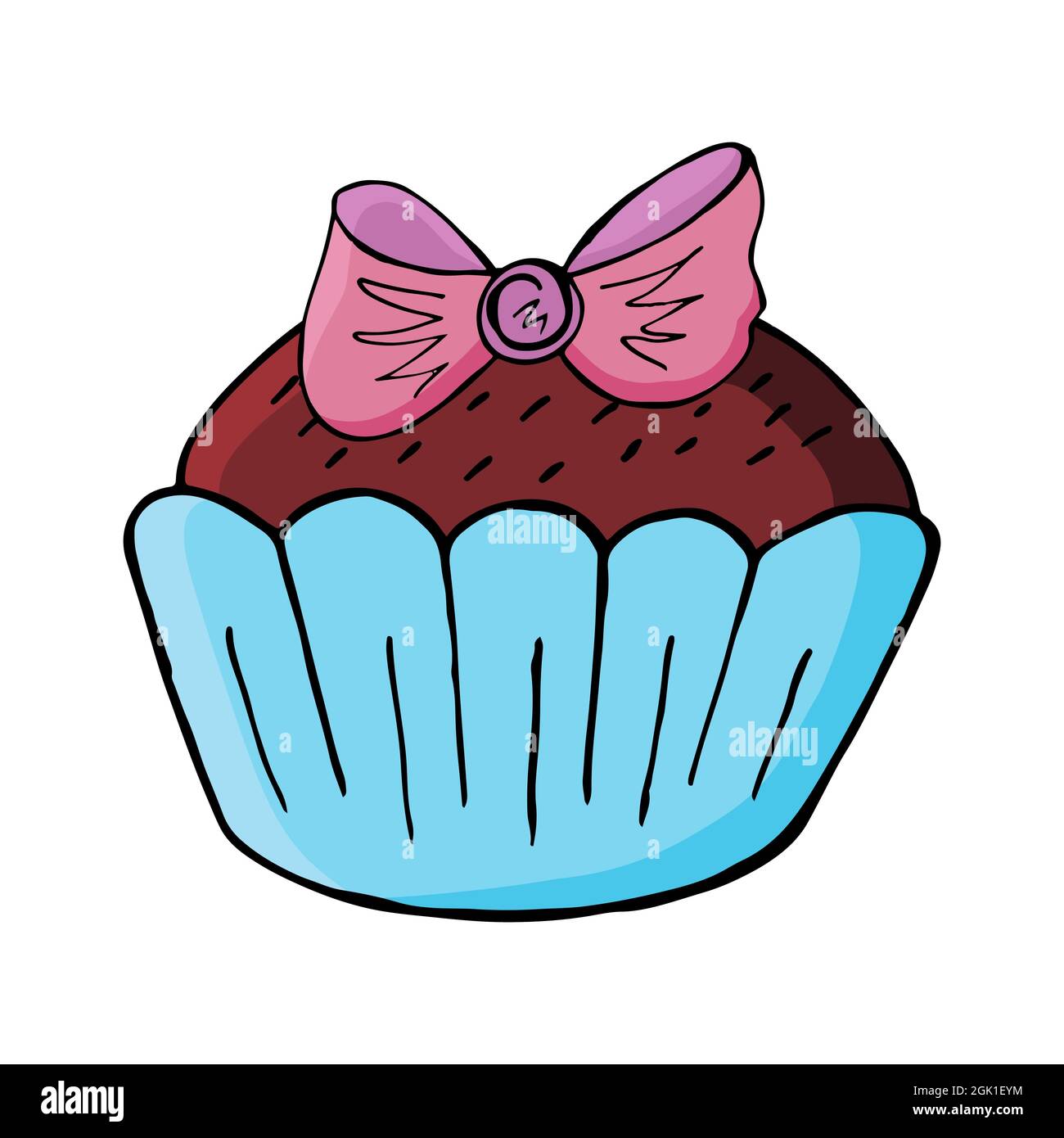 Cupcake icon with bow, muffin in hand draw style. Vector illustration ...