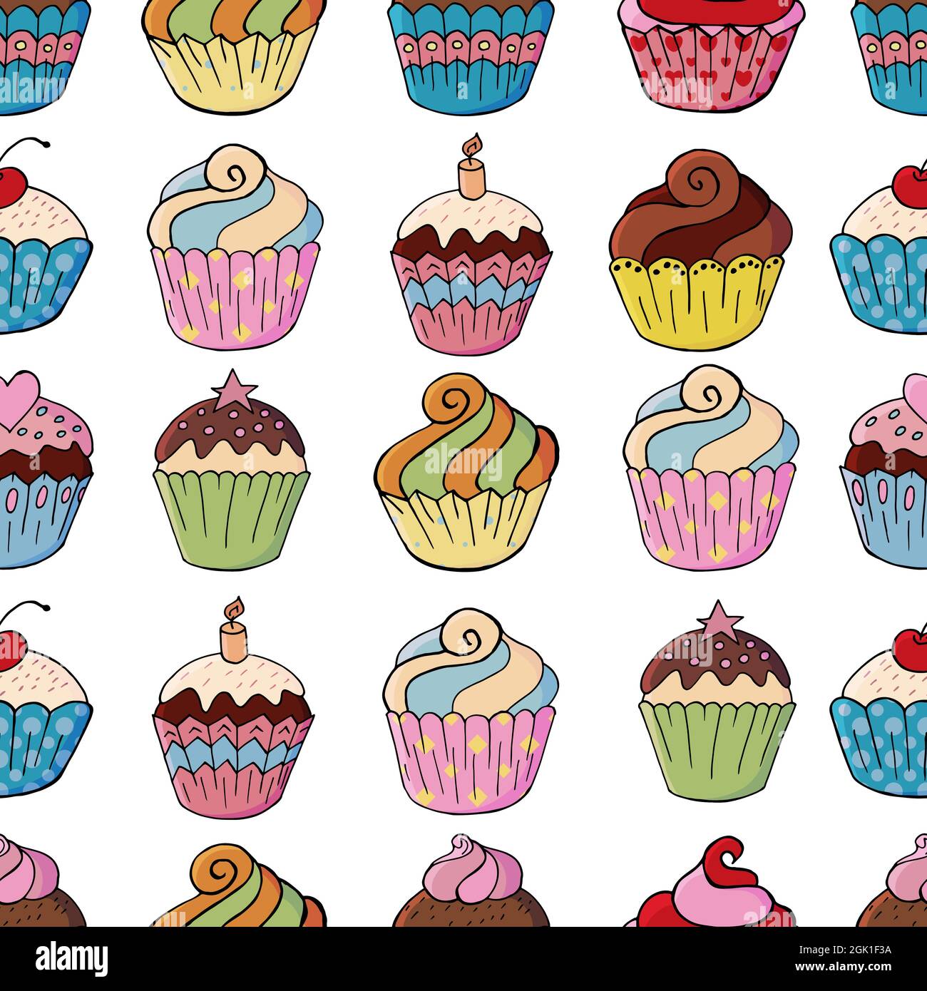 Seamless pattern with sweet pastries. Vector illustration. Cute muffins ...