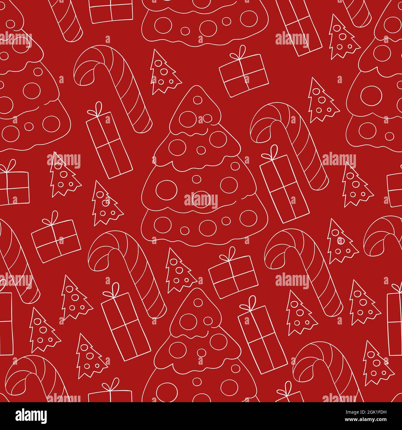 Seamless vector pattern with candy cane, gifts. Red Pattern in hand ...