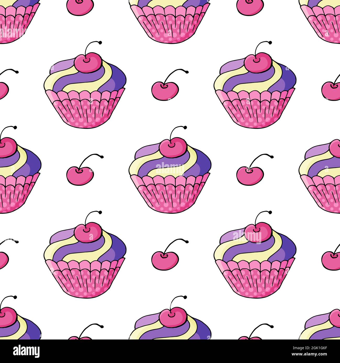 Seamless pattern with sweet pastries. Vector illustration. Cute muffins ...