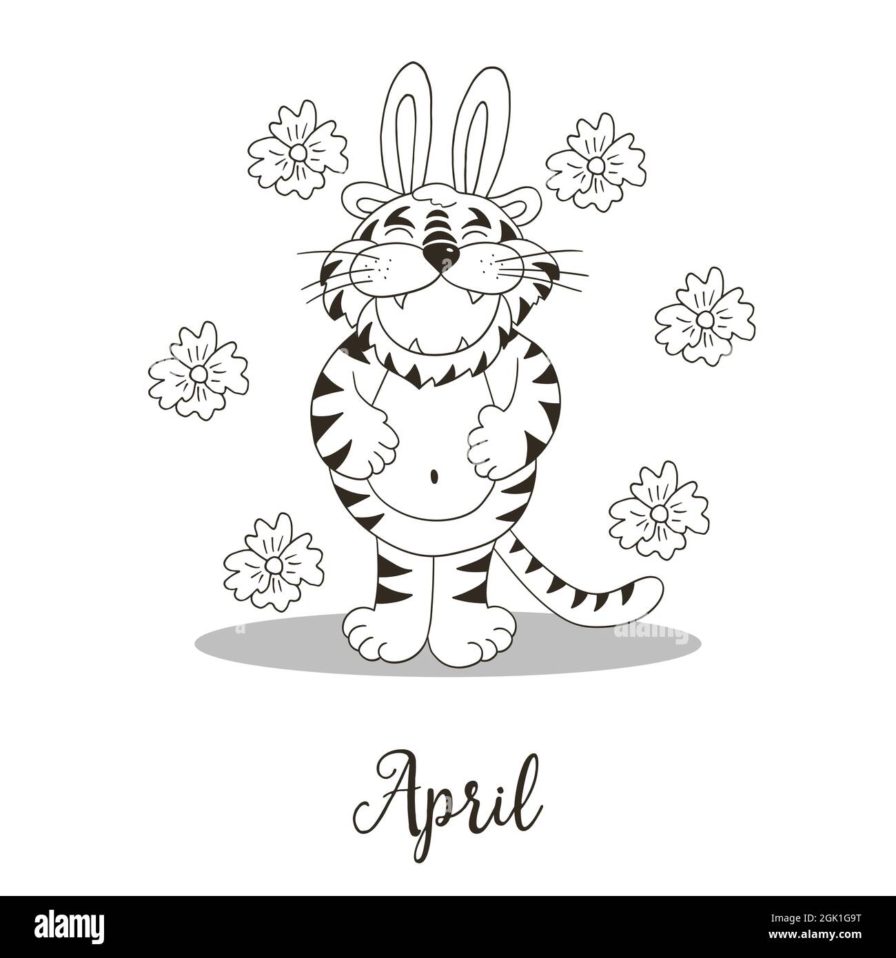 Year 2022 symbol for calendar decoration. April 2022. New Year of the ...