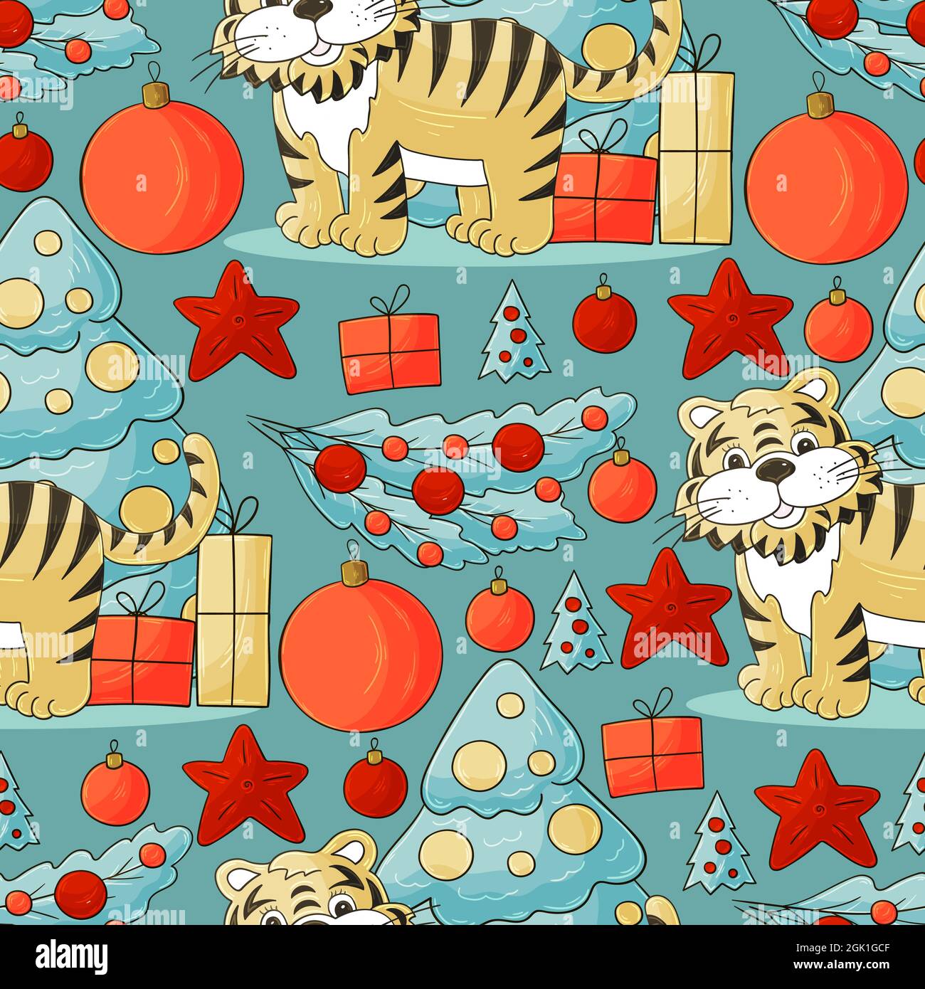 Bright Seamless vector pattern for year of the tiger 2022. Tiger ...
