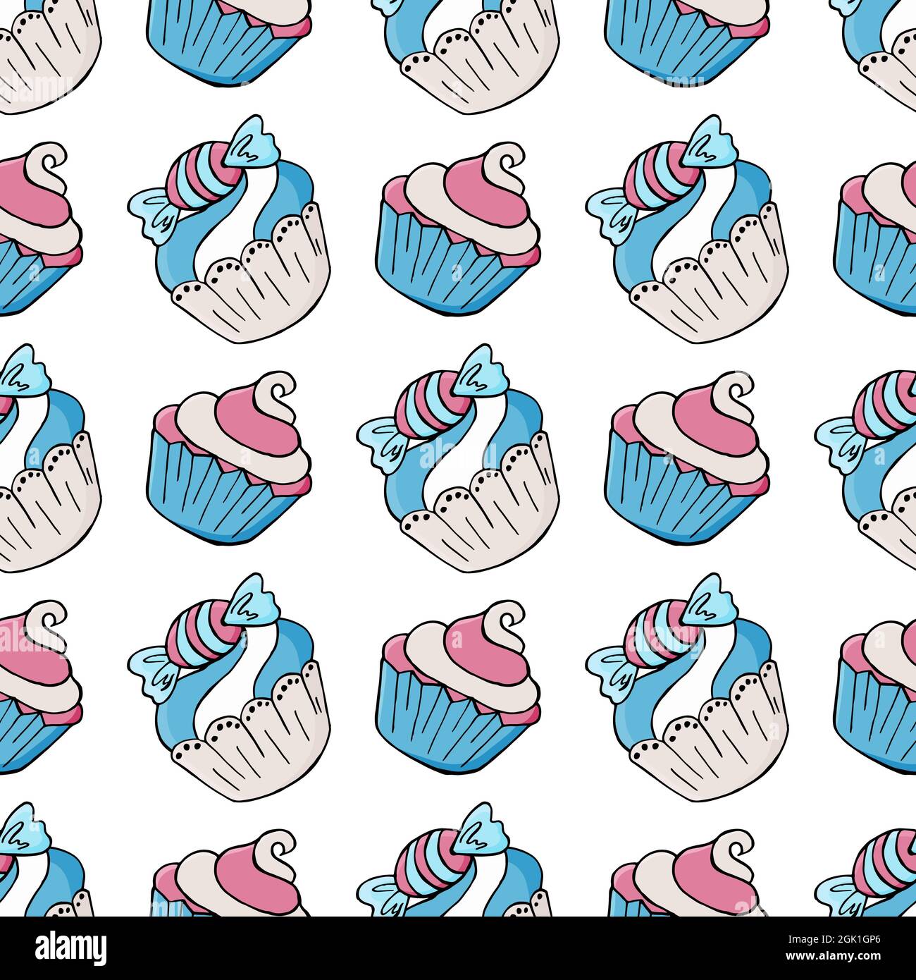 Seamless pattern with sweet pastries. Vector illustration. Cute muffins ...