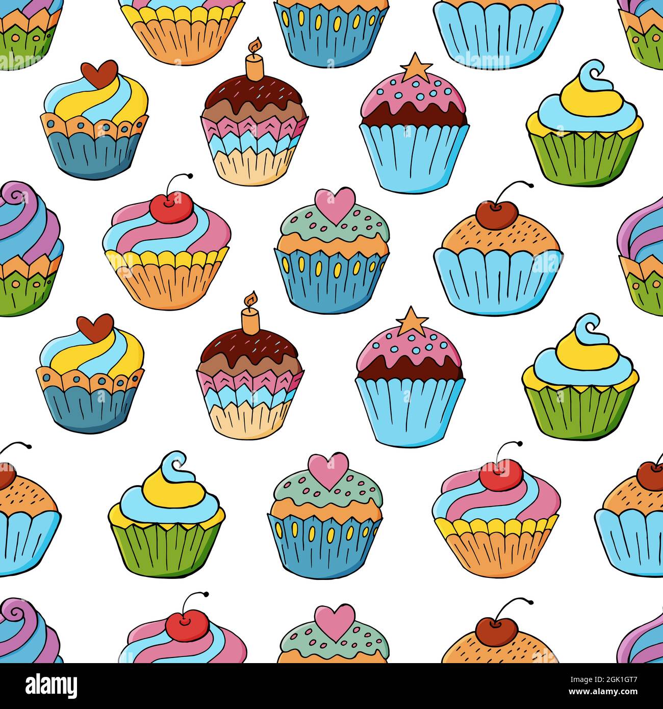 Seamless pattern with sweet pastries. Vector illustration. Cute muffins ...