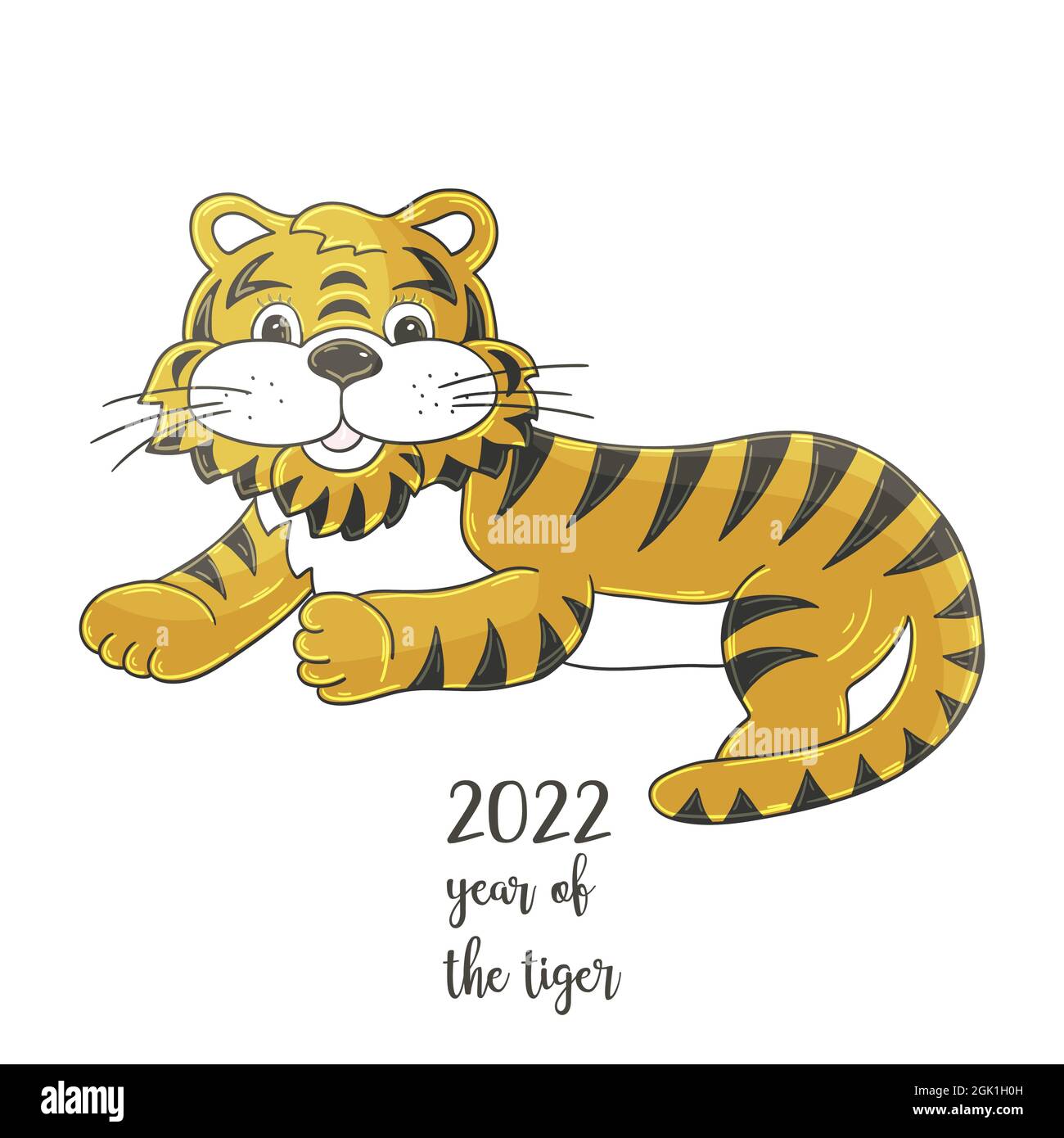 Symbol of 2022. Illustration with tiger in hand draw style. New Year ...