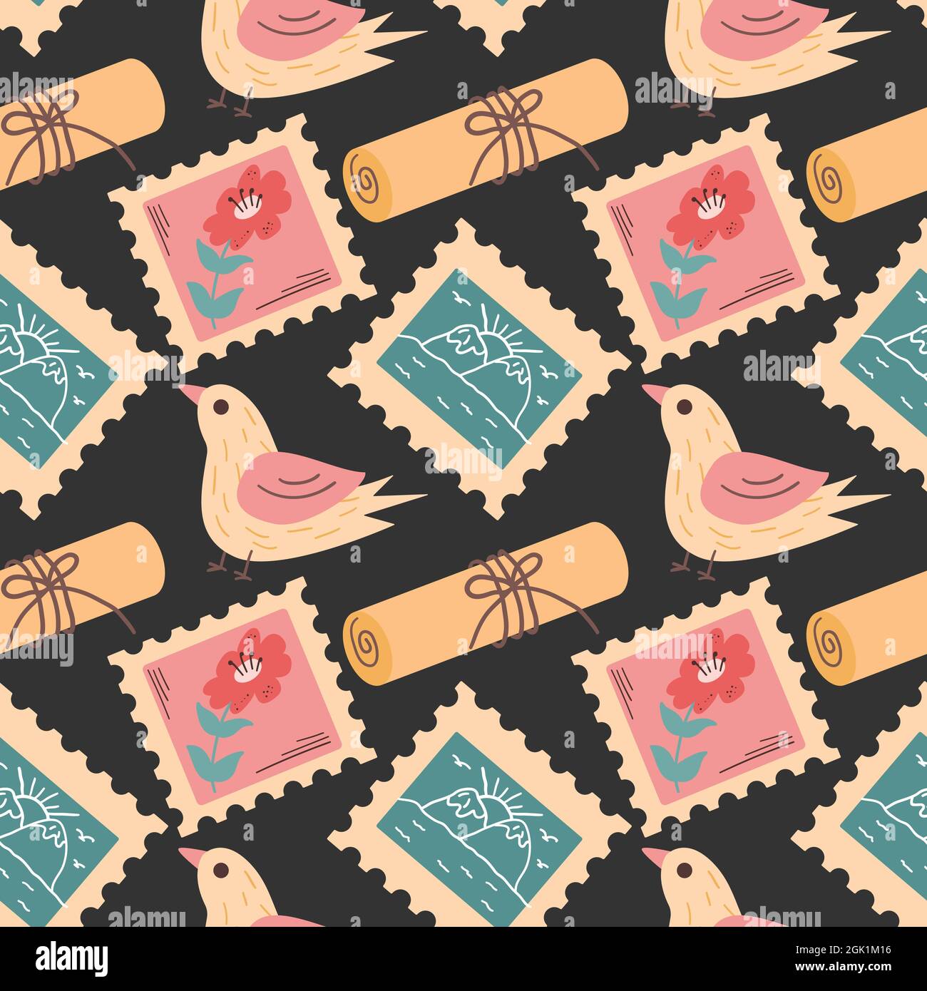 Post stamps and mail seamless colorful vector illustration isolated on ...