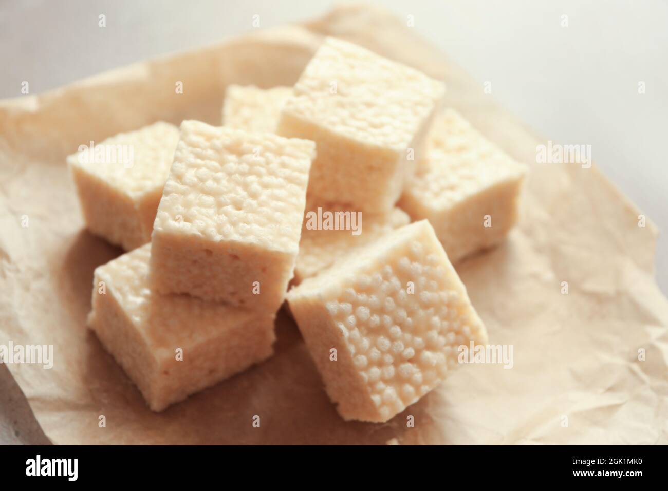 Rice crispy treats on parchment paper Stock Photo - Alamy