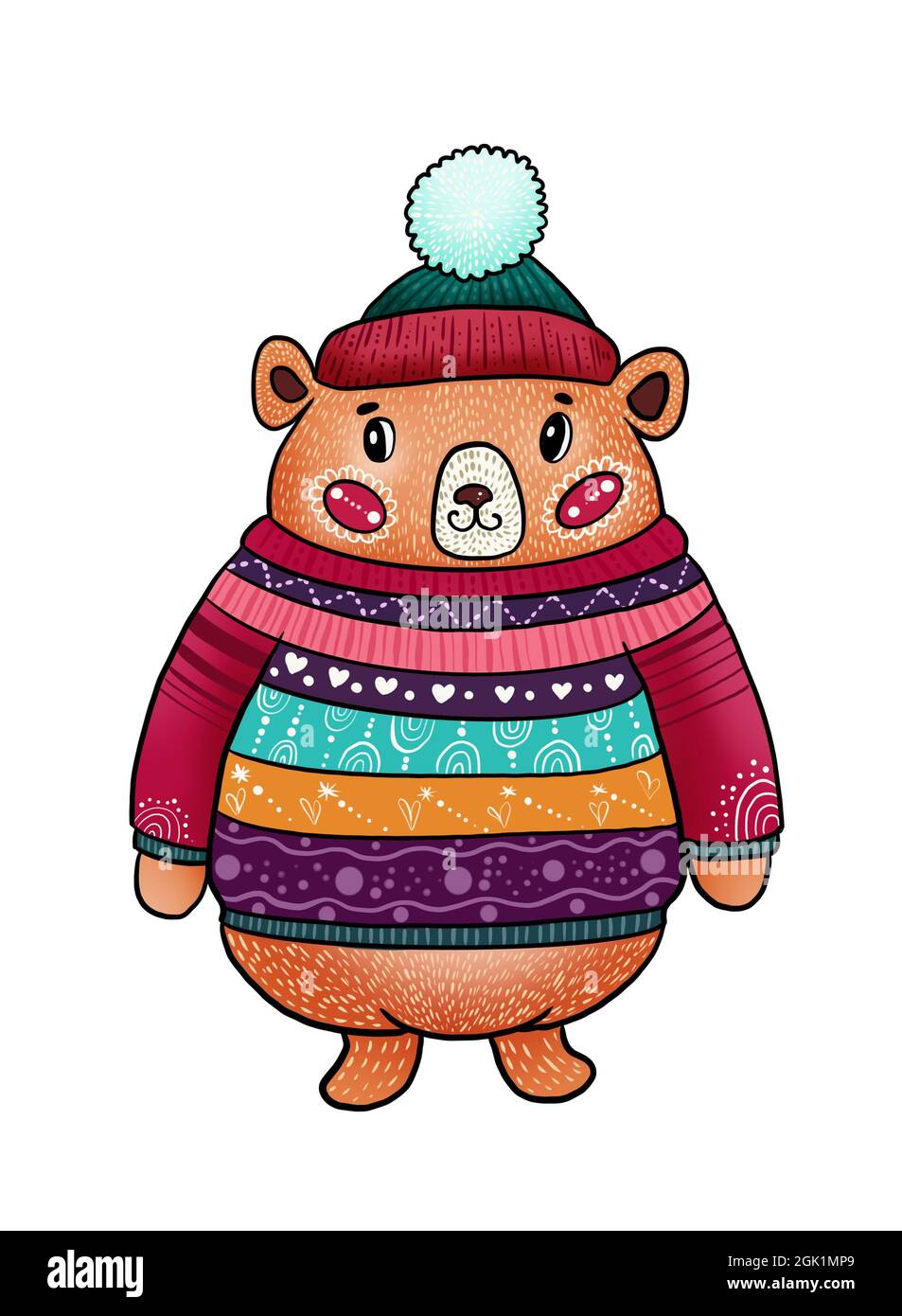 Illustration of a bear in a knitted Christmas sweater with patterns of ...
