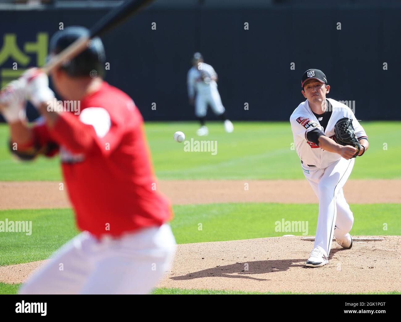 13th Sep, 2021. KT Wiz's Ko Young-pyo Ko Young-pyo of the KT Wiz throws ...