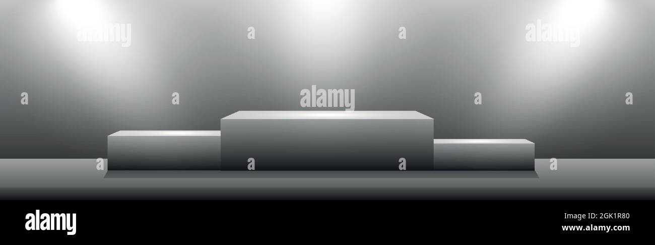 Realistic rectangular white podium in a light studio - Vector ...