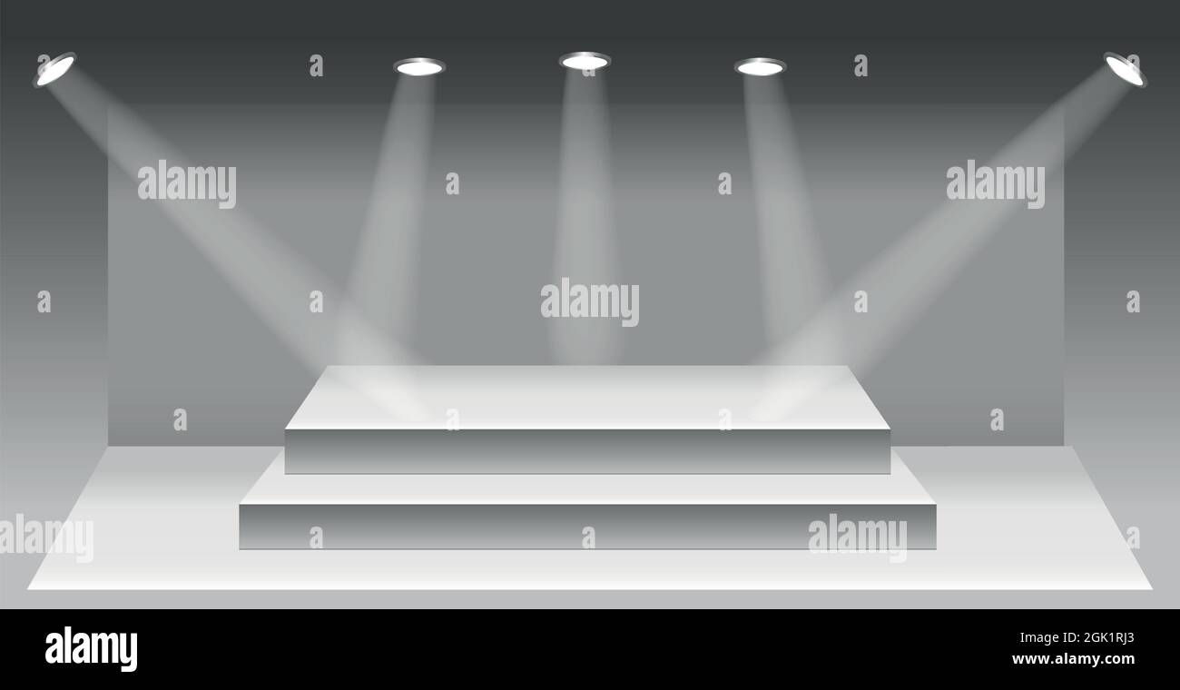 Realistic rectangular white podium in a light studio - Vector ...
