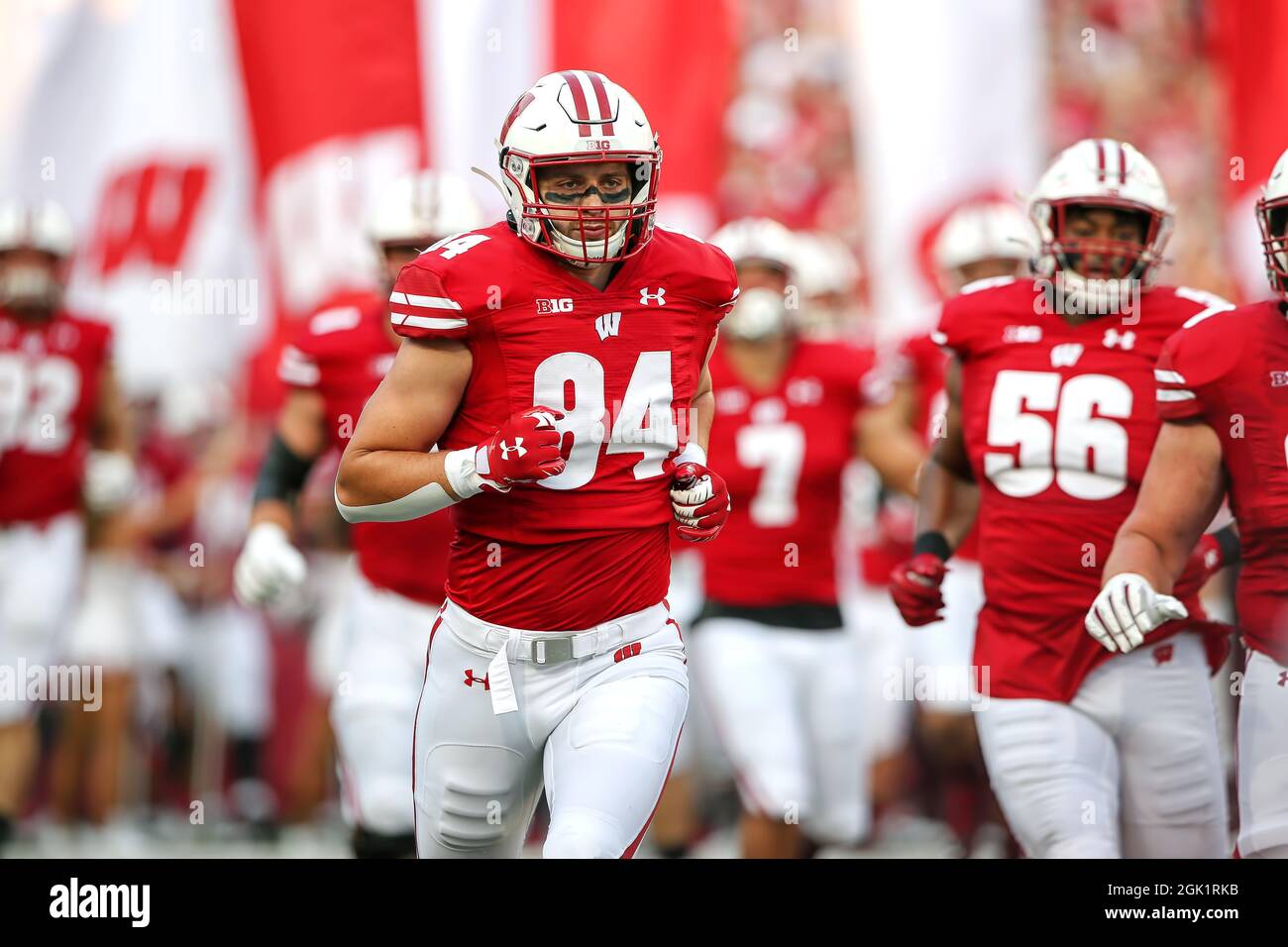 September 11, 2021: Wisconsin Badgers tight end Jake Ferguson (84) runs ...