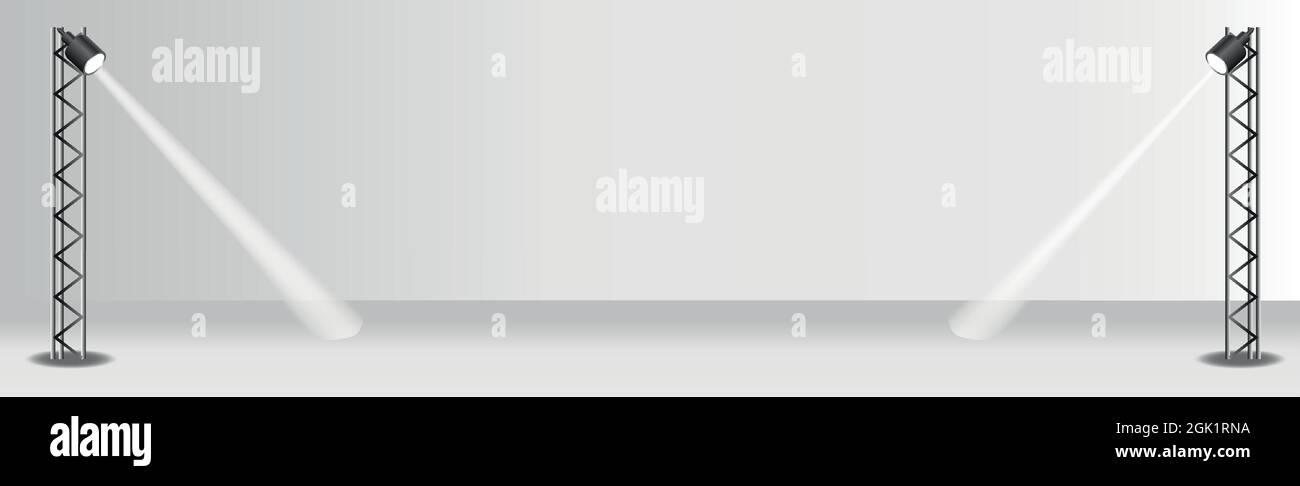 Realistic light studio with spotlights lighting - Vector illustration ...