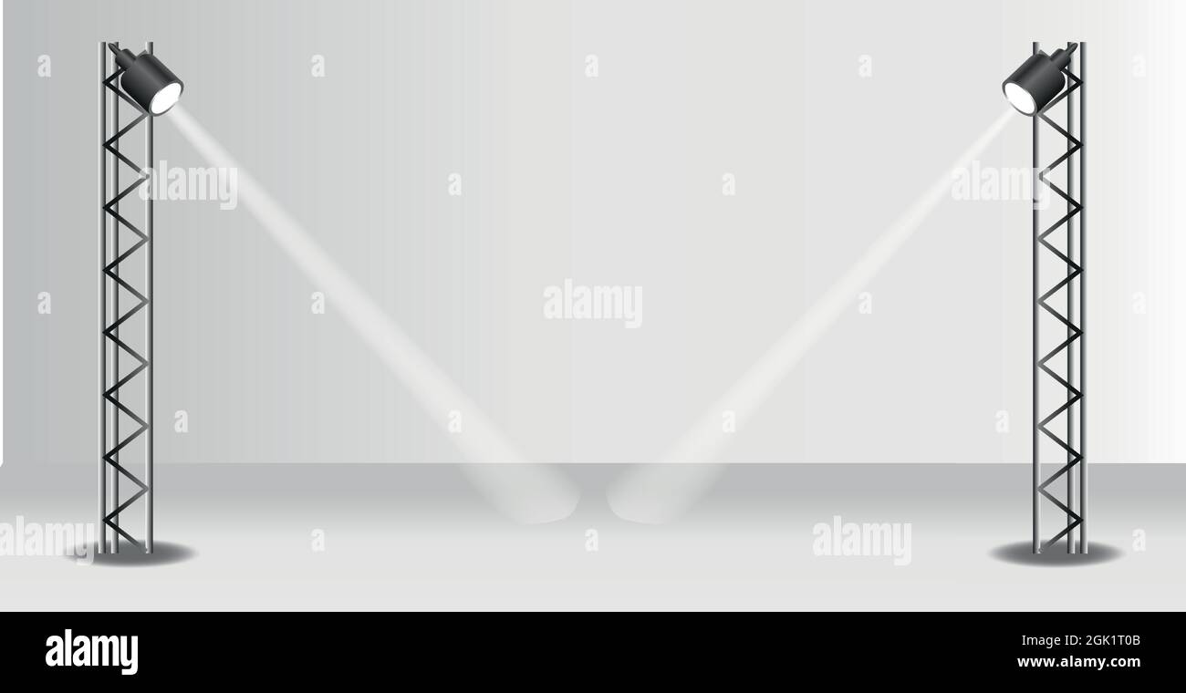 Realistic light studio with spotlights lighting - Vector illustration ...
