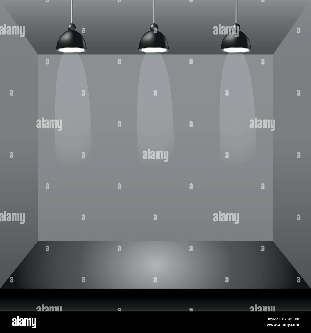Realistic dark studio with spotlights lighting - Vector illustration ...