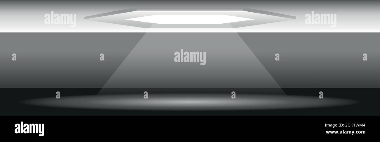 Realistic dark studio with spotlights lighting - Vector illustration ...