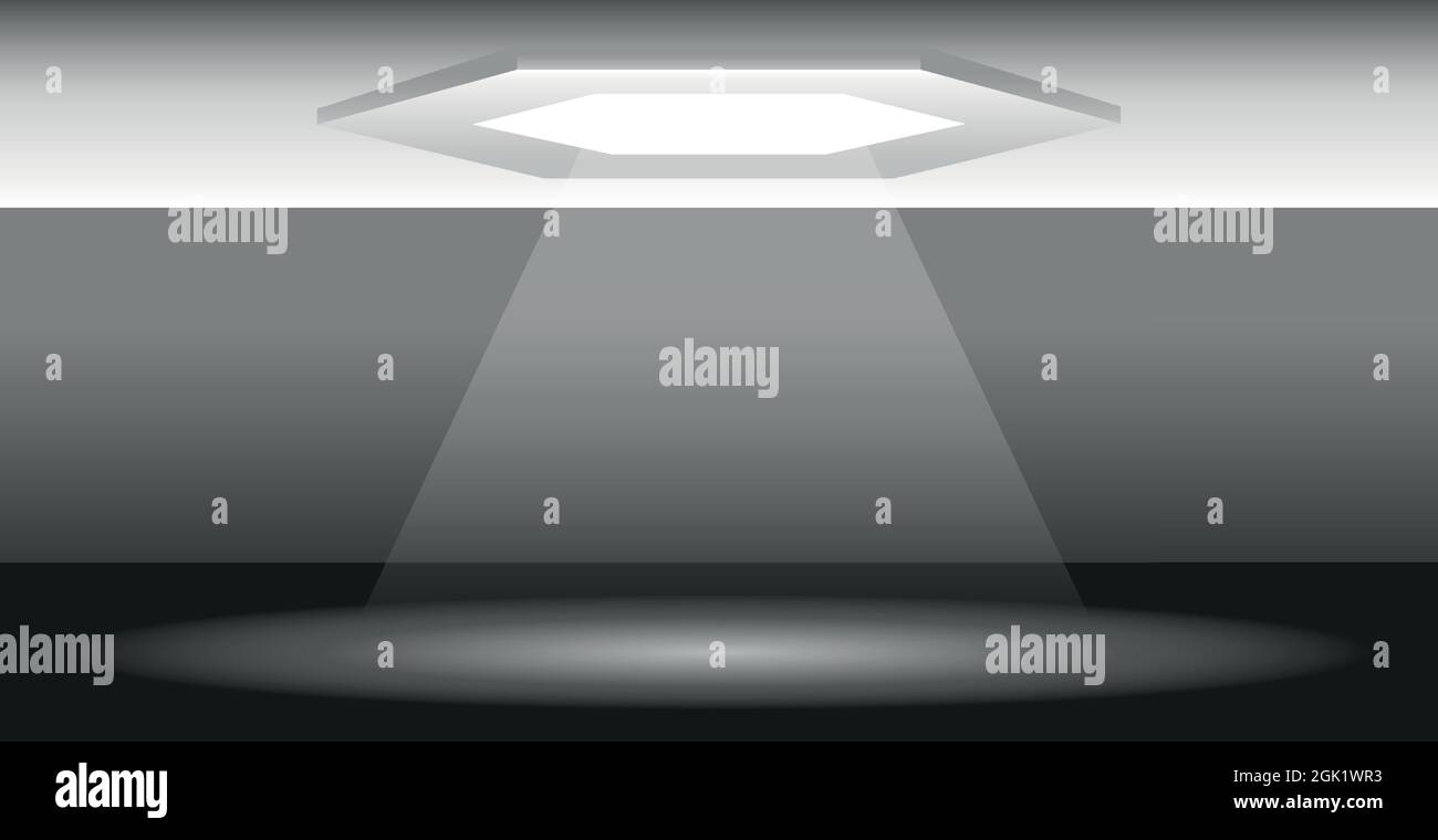 Realistic dark studio with spotlights lighting - Vector illustration ...