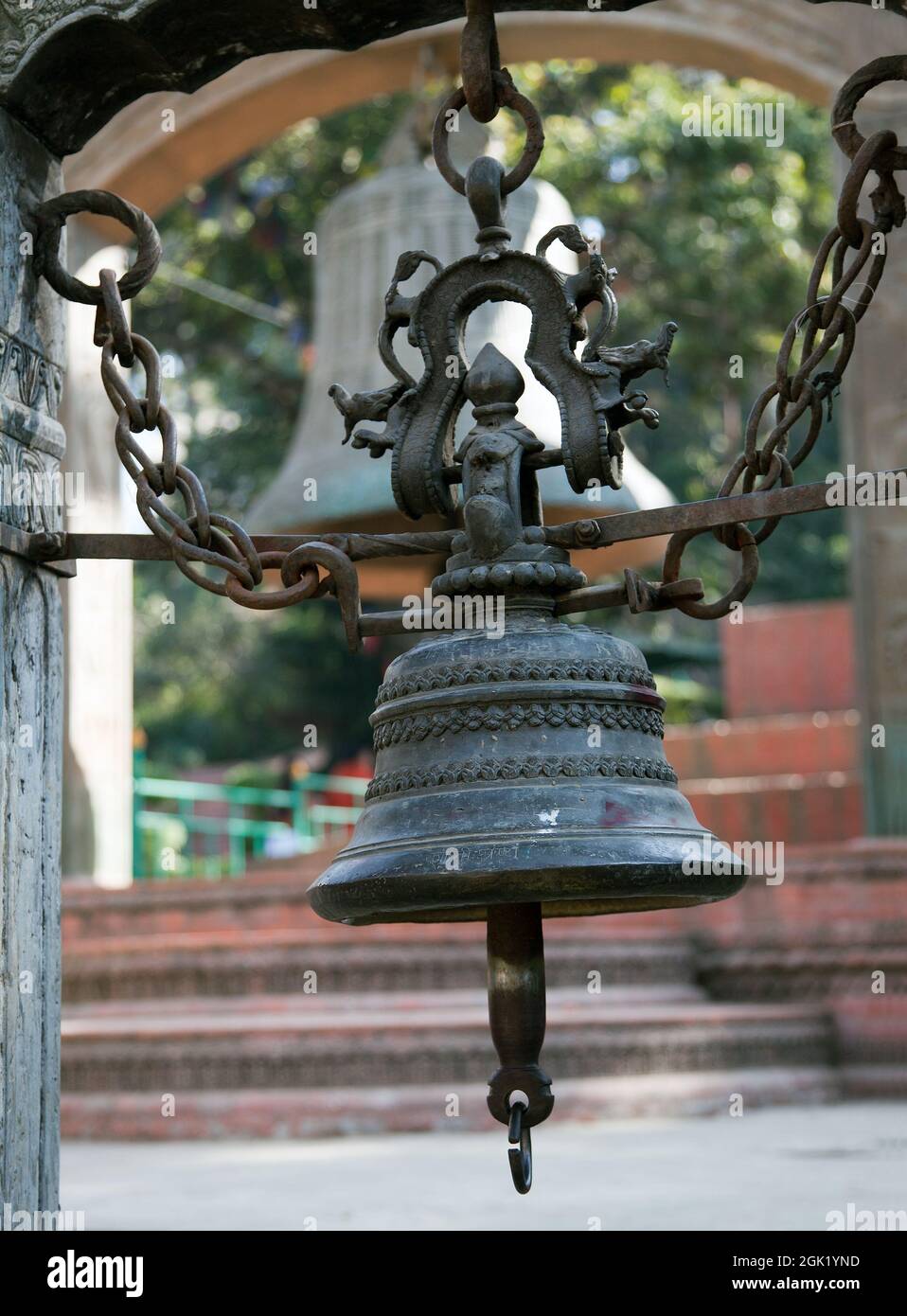 bell in Swayambhunath stupa - Kathmandu - Nepal Stock Photo - Alamy