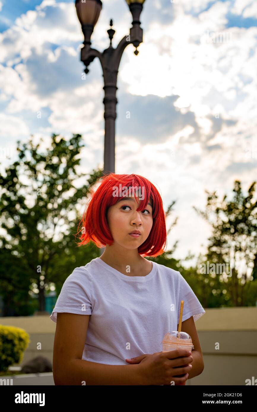 Cosplay Actress Red Blood Cell Drinking a Smoothie | Teenage Asian Girl ...