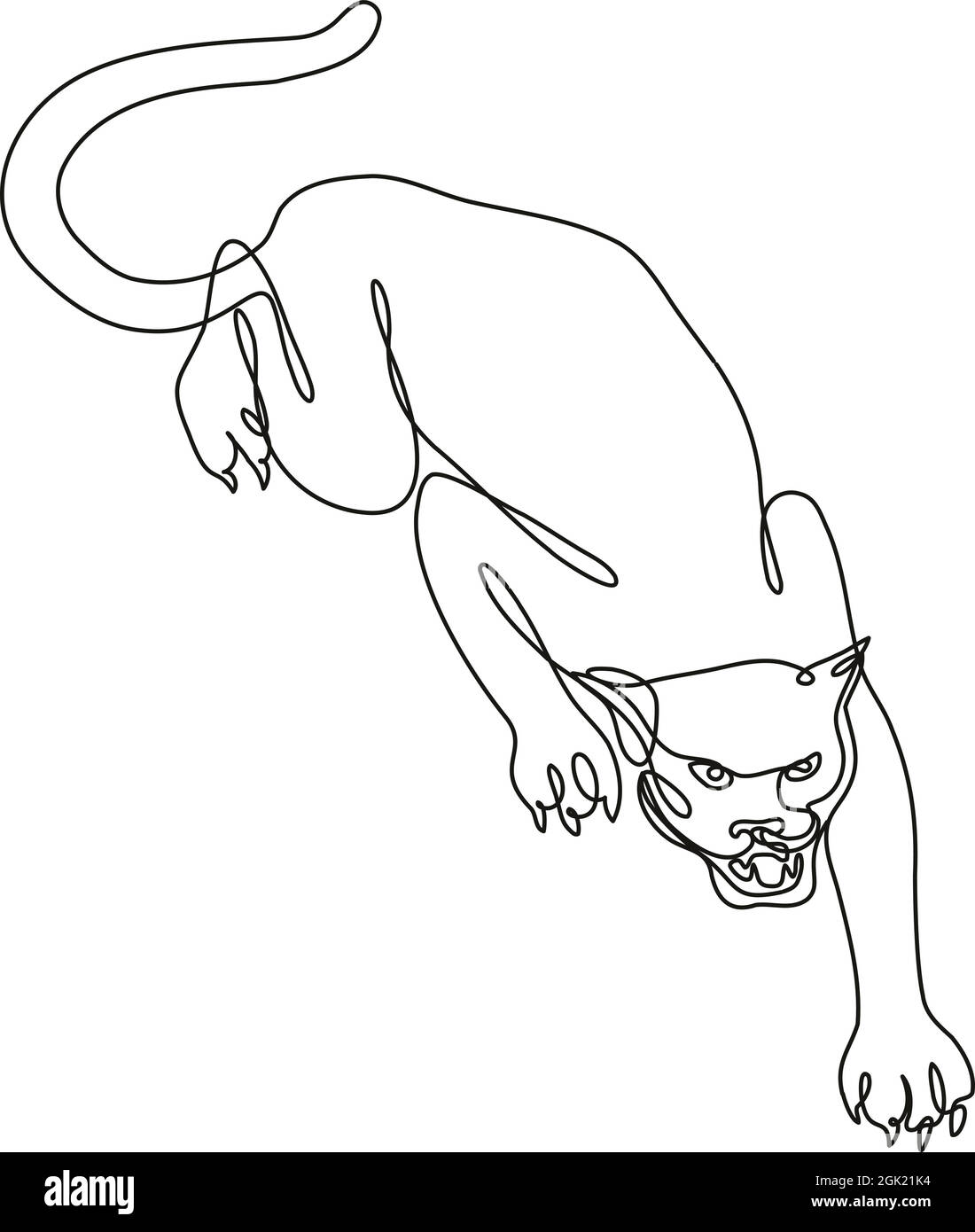 Continuous line drawing illustration of a black panther crouching ready ...