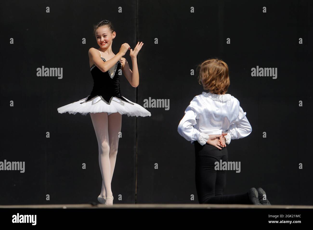Bucharest, Romania. 12th Sep, 2021. Ballet students perform on a stage ...