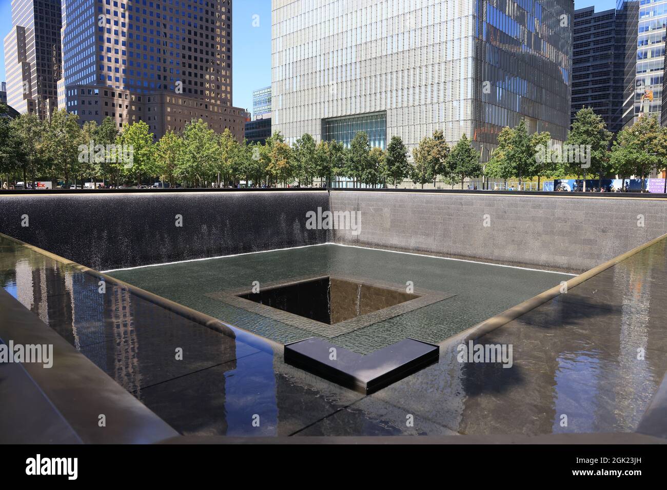 A view of Lower Manhattan from one of two reflecting pools at the ...