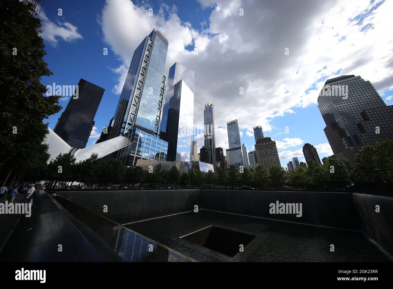 A view of Lower Manhattan from one of two reflecting pools at the ...