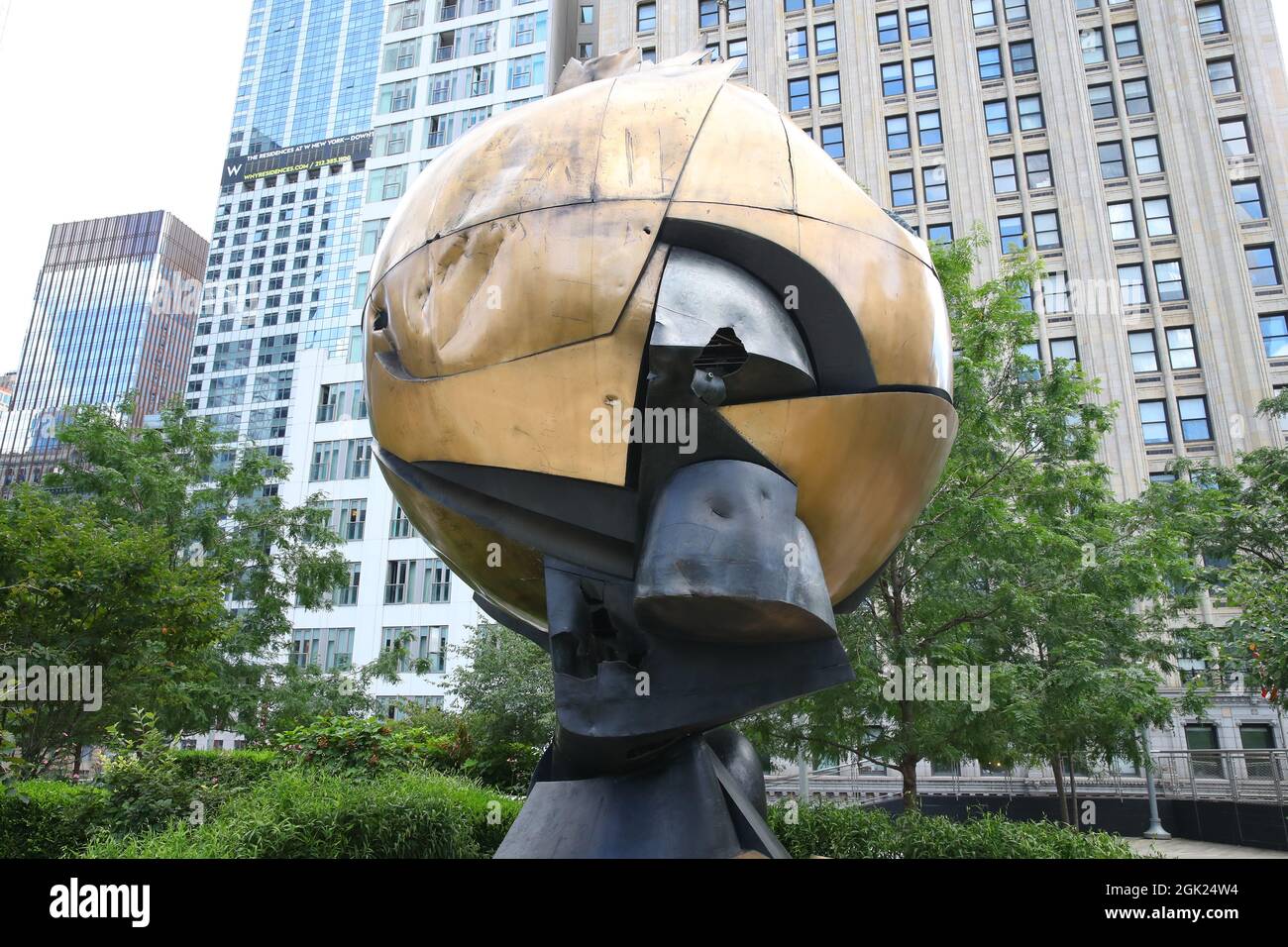 The Sphere rests at its new home across from the World Trade Center ...