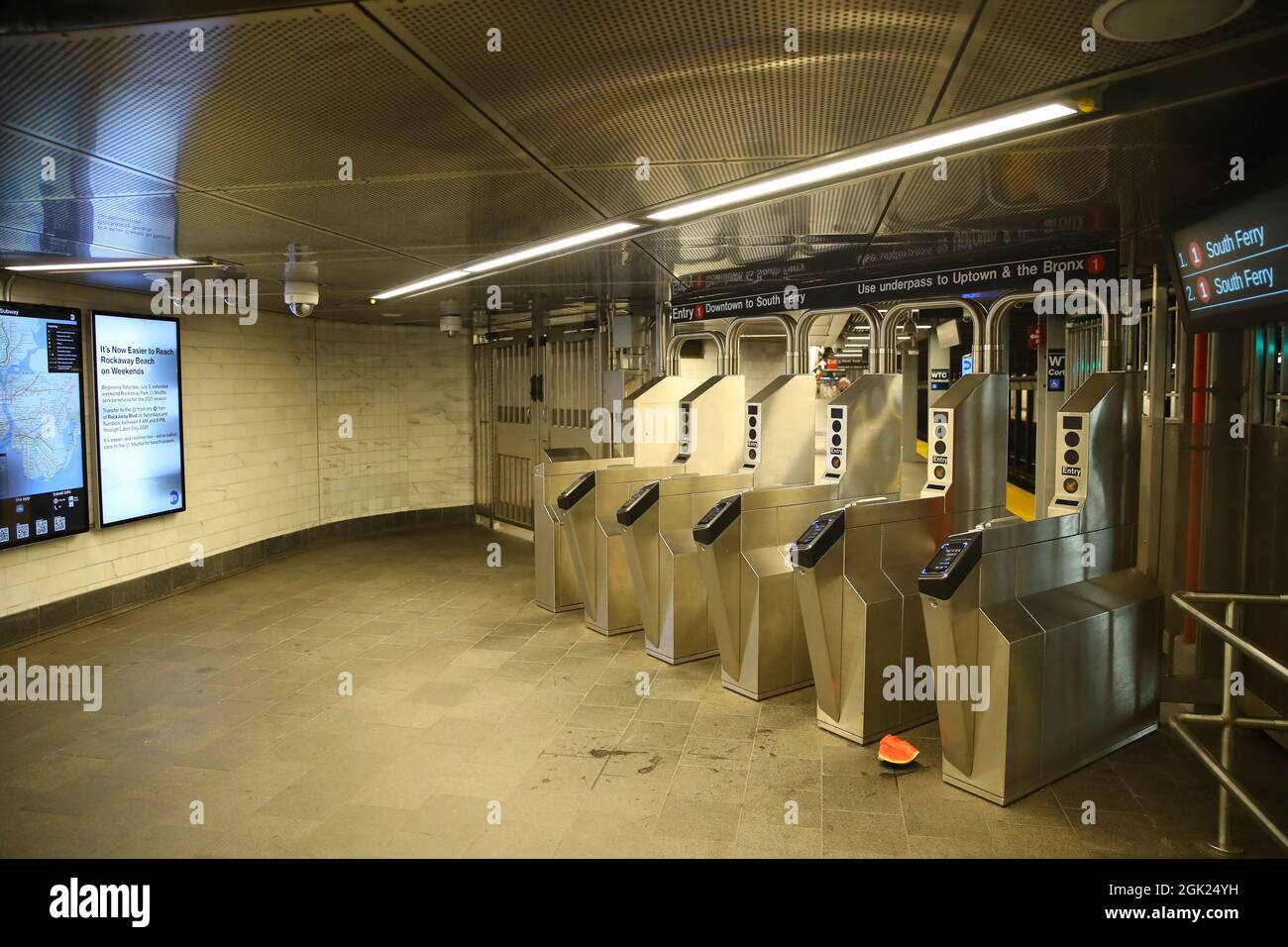 The downtown entrance of WTC Cortlandt Subway 1 train station that ...
