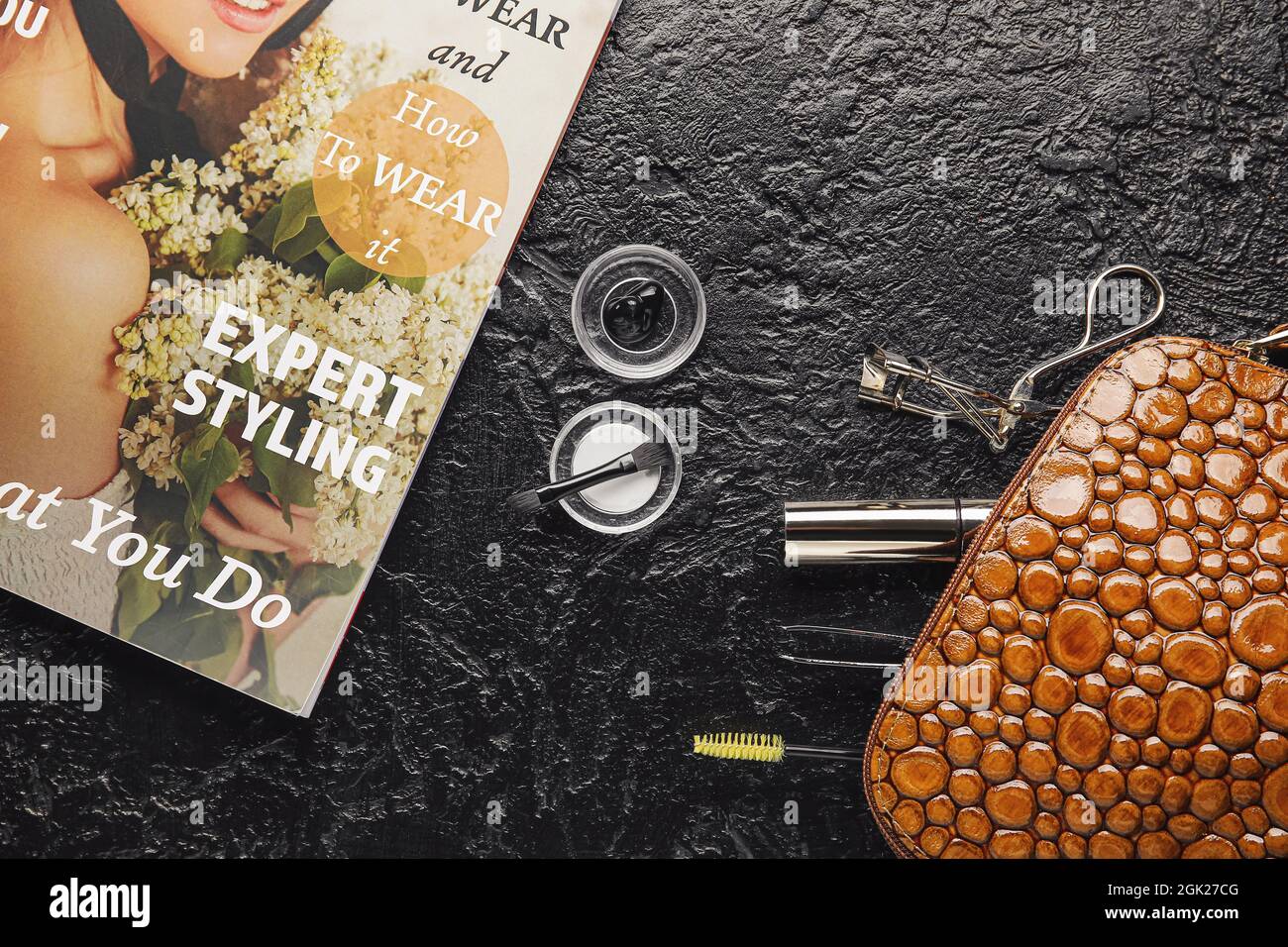 Cosmetic bag, henna, tools for eyebrows and eyelashes correction on ...