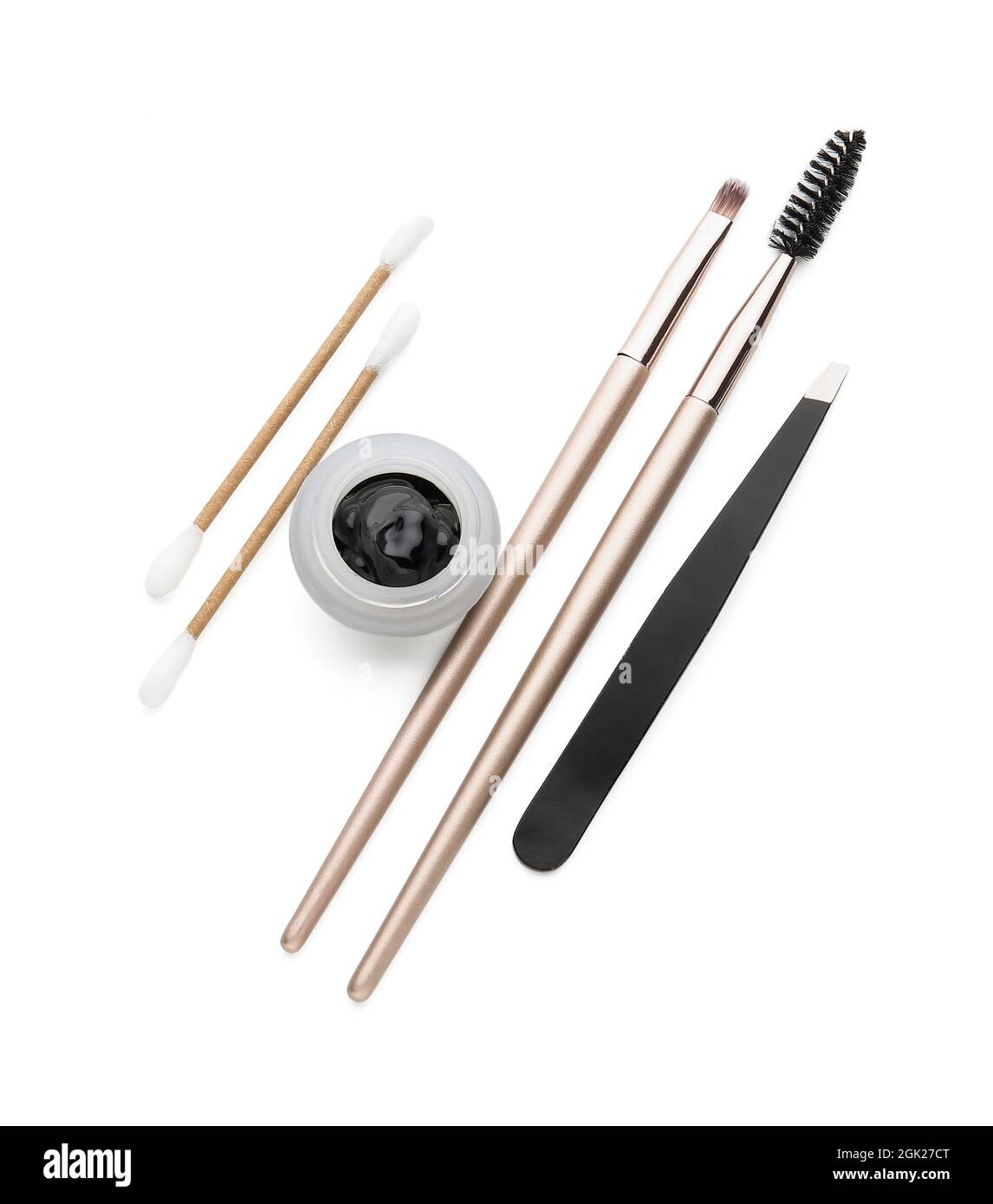 Henna and tools for eyebrows correction on white background Stock Photo ...