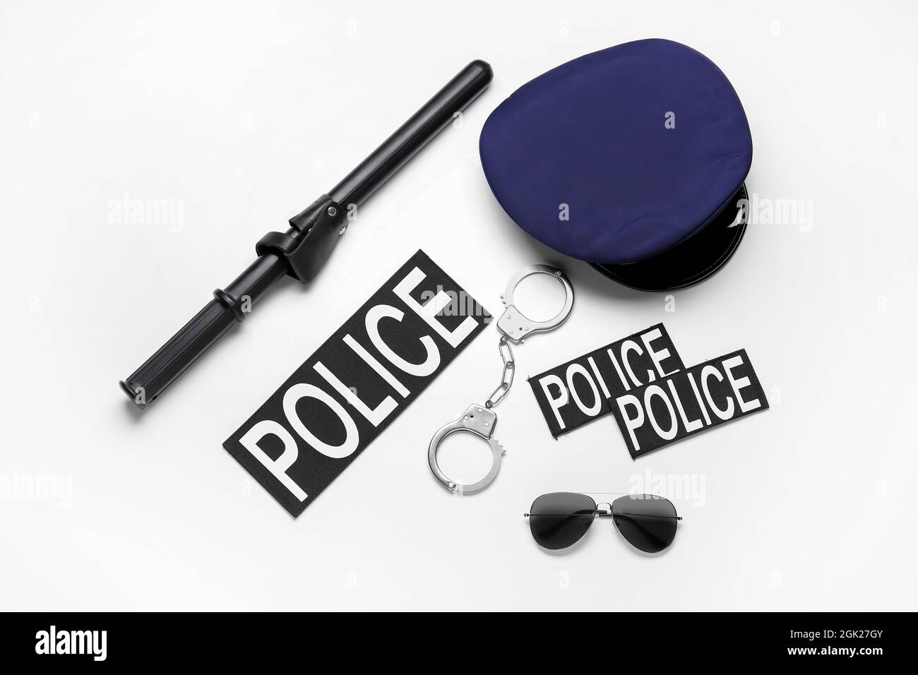 Set of policeman's items on white background Stock Photo - Alamy