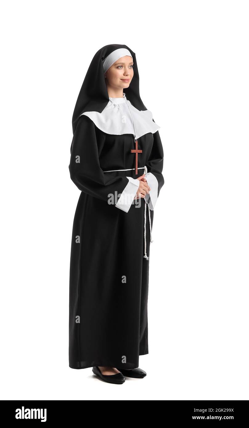 Young nun on white background Stock Photo - Alamy