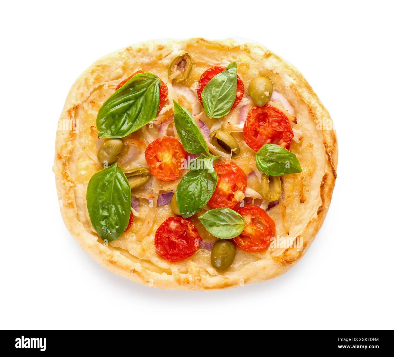 Tasty mini pizza on white background Stock Photo - Alamy