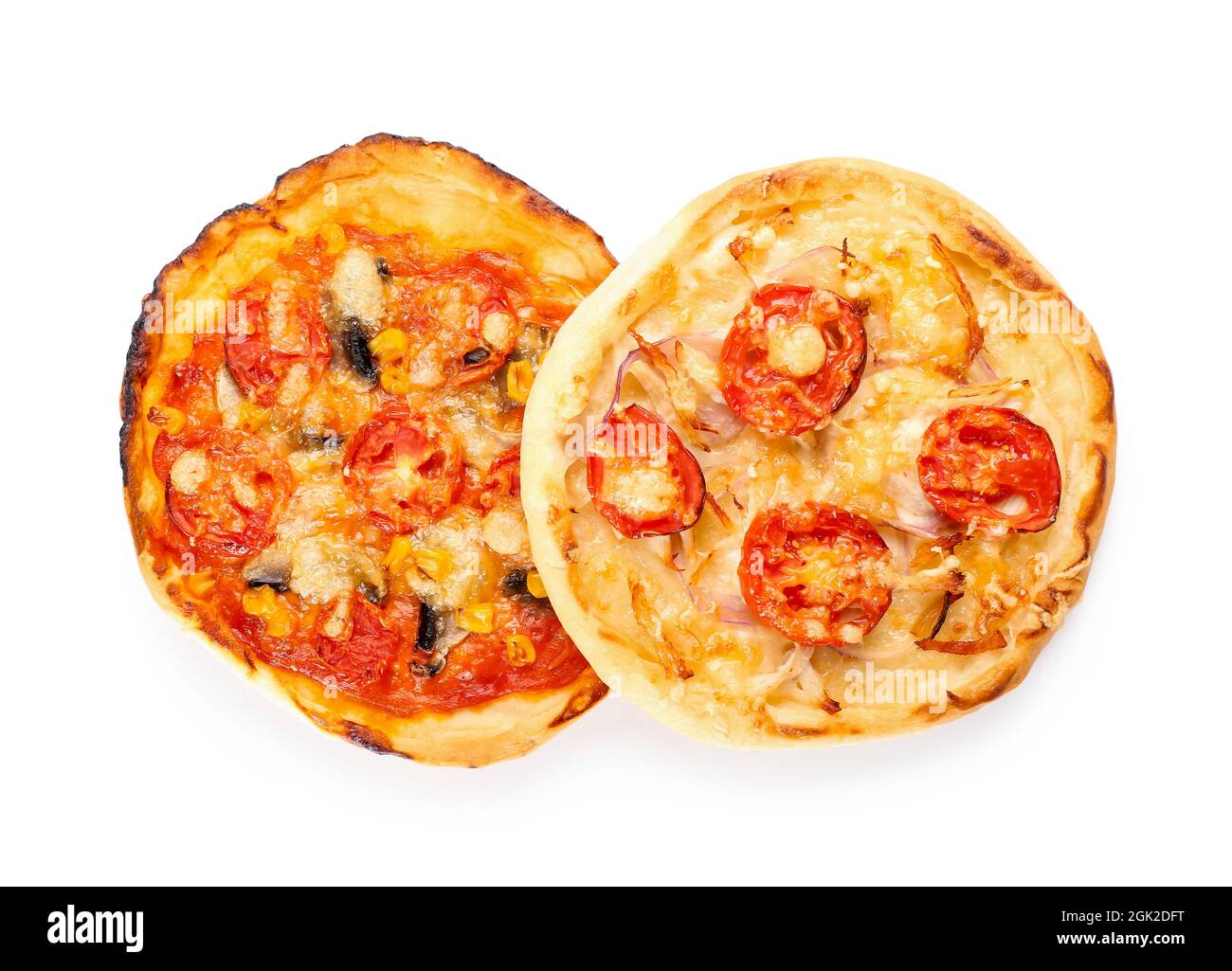 Tasty mini pizzas on white background Stock Photo - Alamy