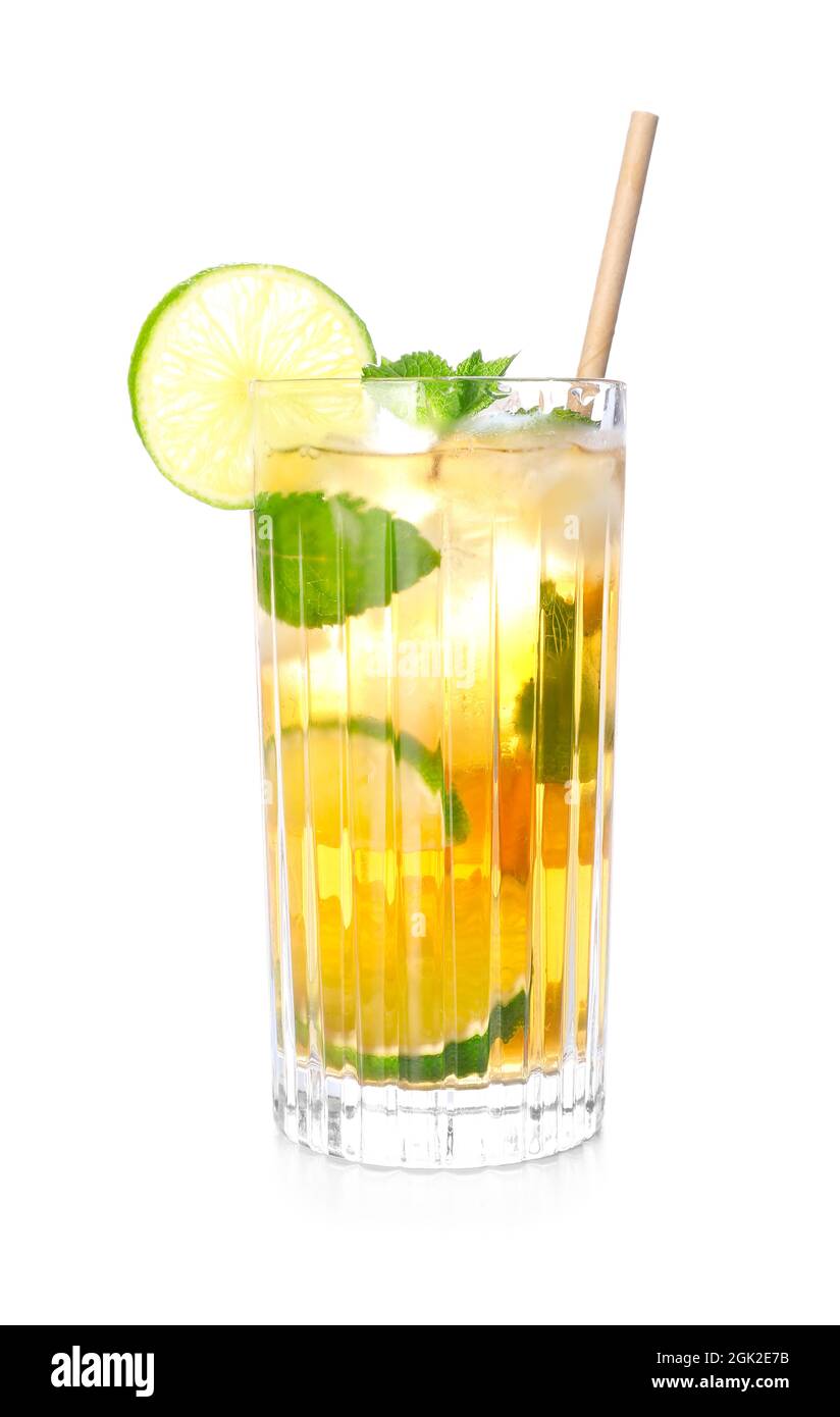 Glass of tasty Long Island iced tea on white background Stock Photo - Alamy