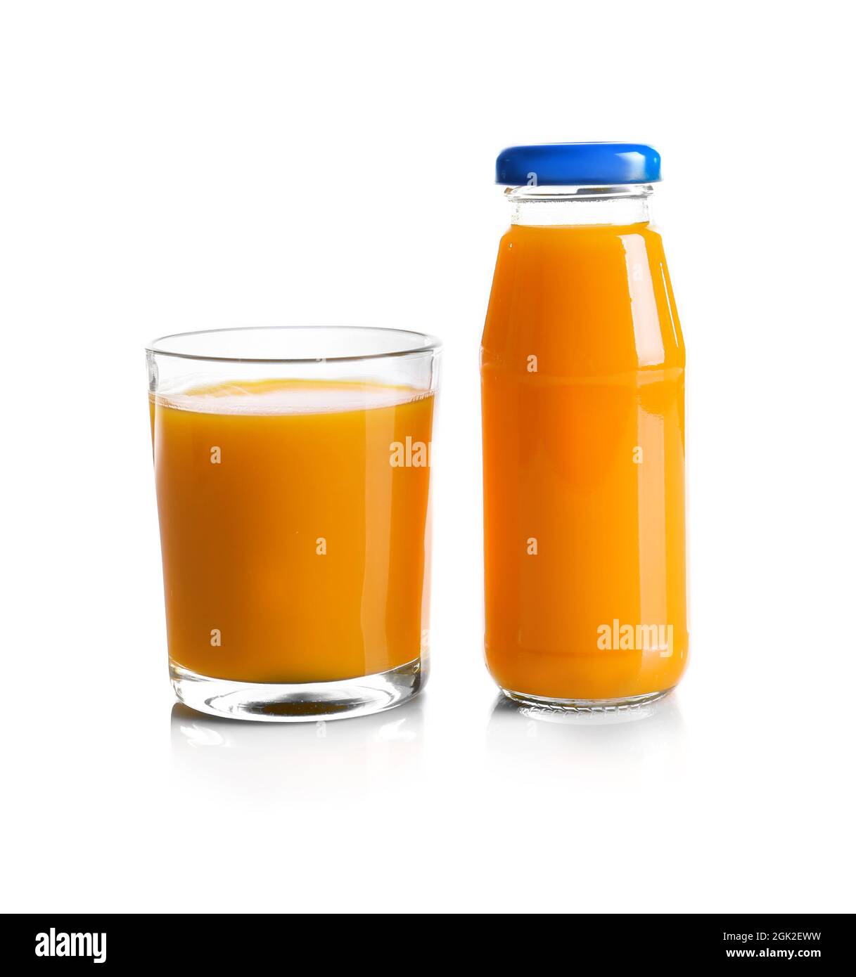 Bottle and glass with delicious juice on white background Stock Photo ...