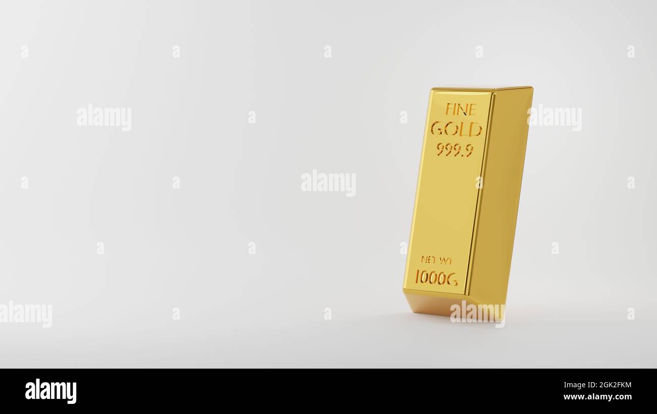 Gold bar or golden brick ingot isolated on white background, money ...