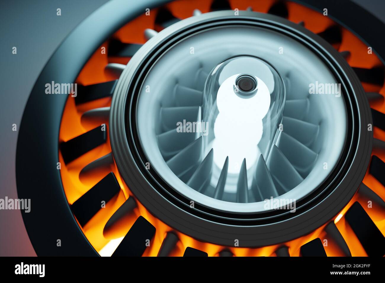 3D rendering future engine rocket turbine technology under light ...